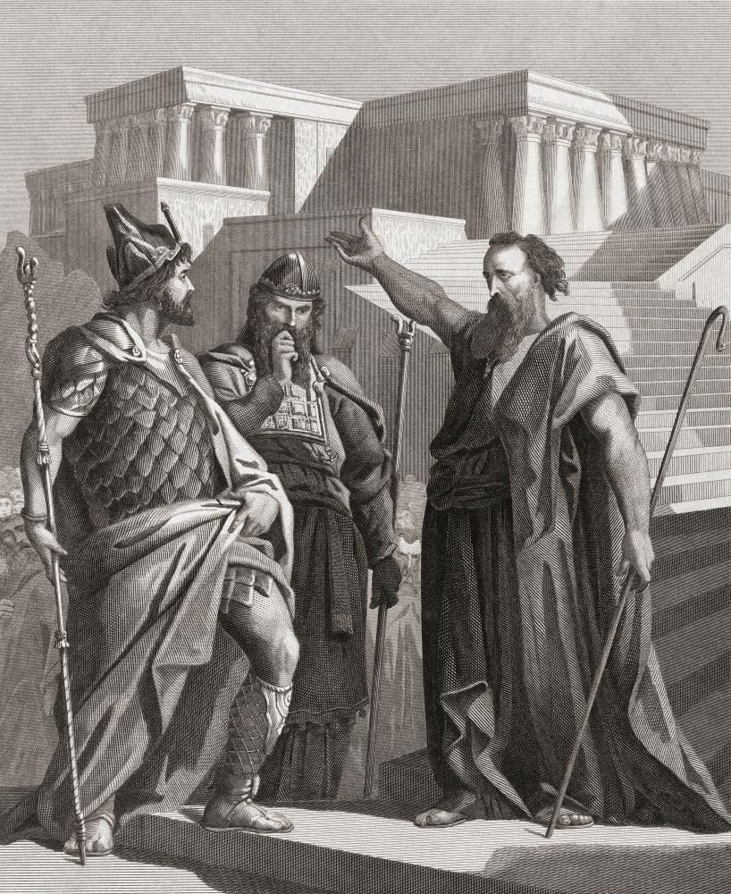 The Hebrew prophet Haggai exhorts Governor Zerubbabel and the High ...