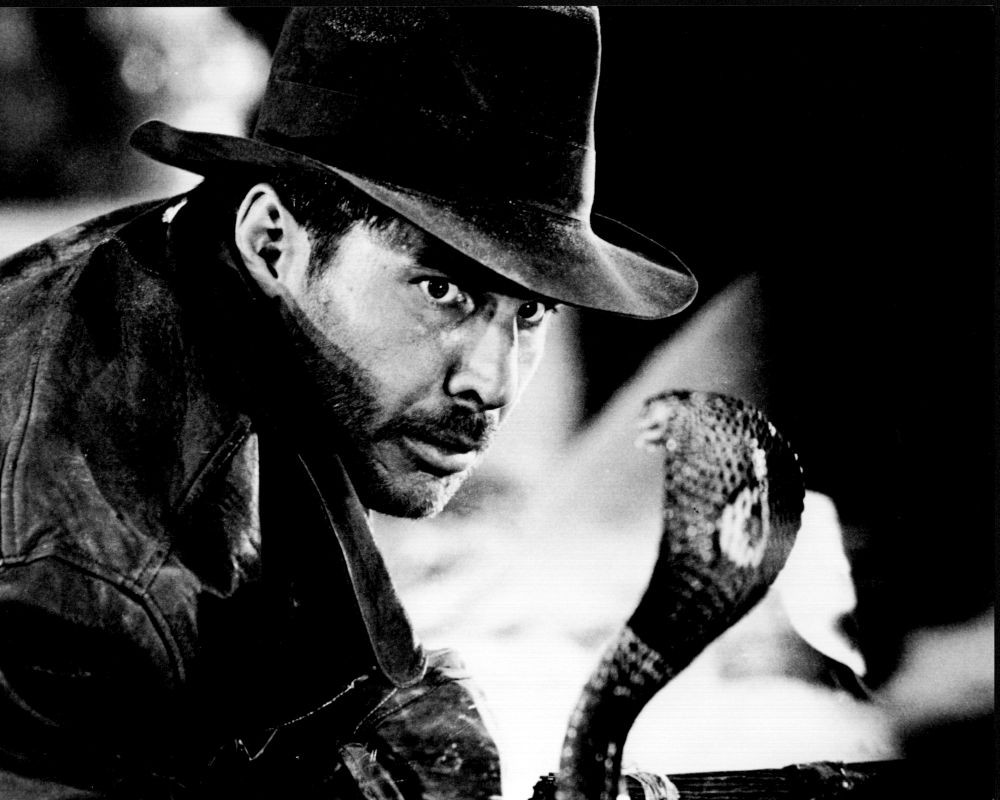 Harrison Ford In Front Of Snake Raiders Of The Lost Ark Black And White ...