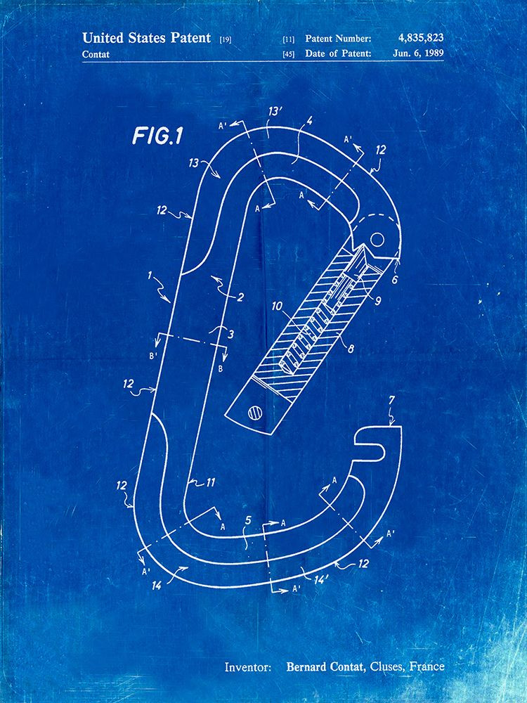 PP83-Faded Blueprint Oval Carabiner Patent Poster Poster Print - Cole ...