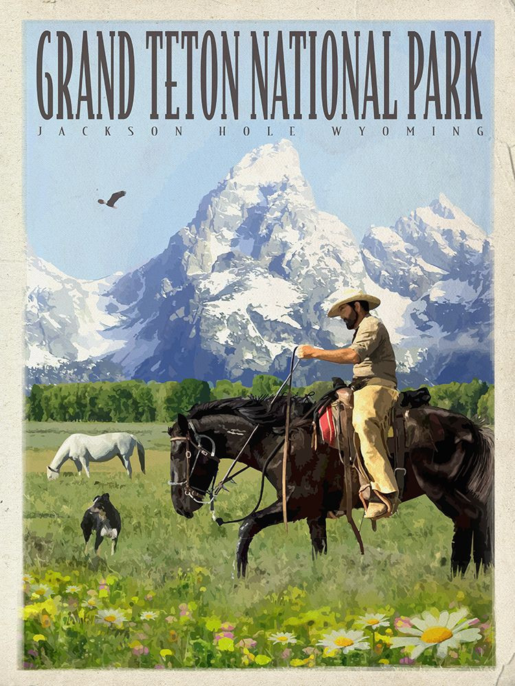 Grand Teton Poster Print - Red Truck Old - Posterazzi