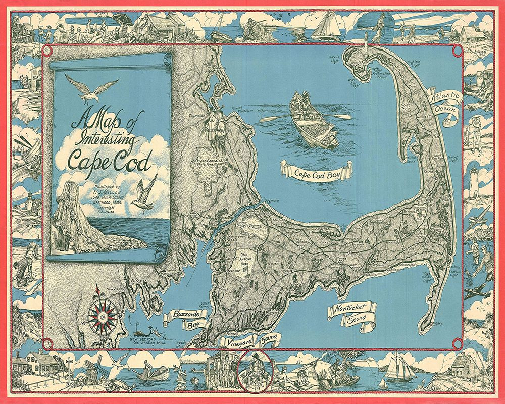 1945 Miller Map of Cape Cod Poster Print - GST - Posterazzi