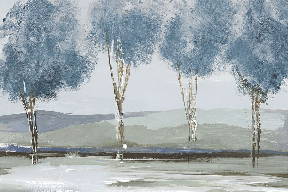 Golden Birch Tree Forest Blue Version Poster Print - Lera - Posterazzi