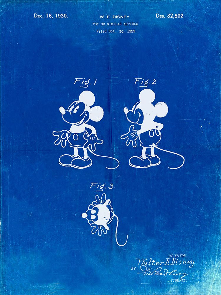 PP191- Faded Blueprint Mickey Mouse 1929 Patent Poster Poster Print ...