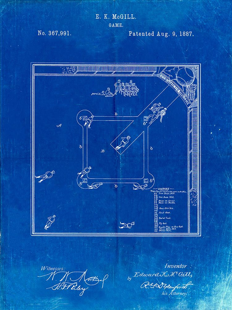 PP192- Faded Blueprint Our National Ball Game Patent Poster Poster ...