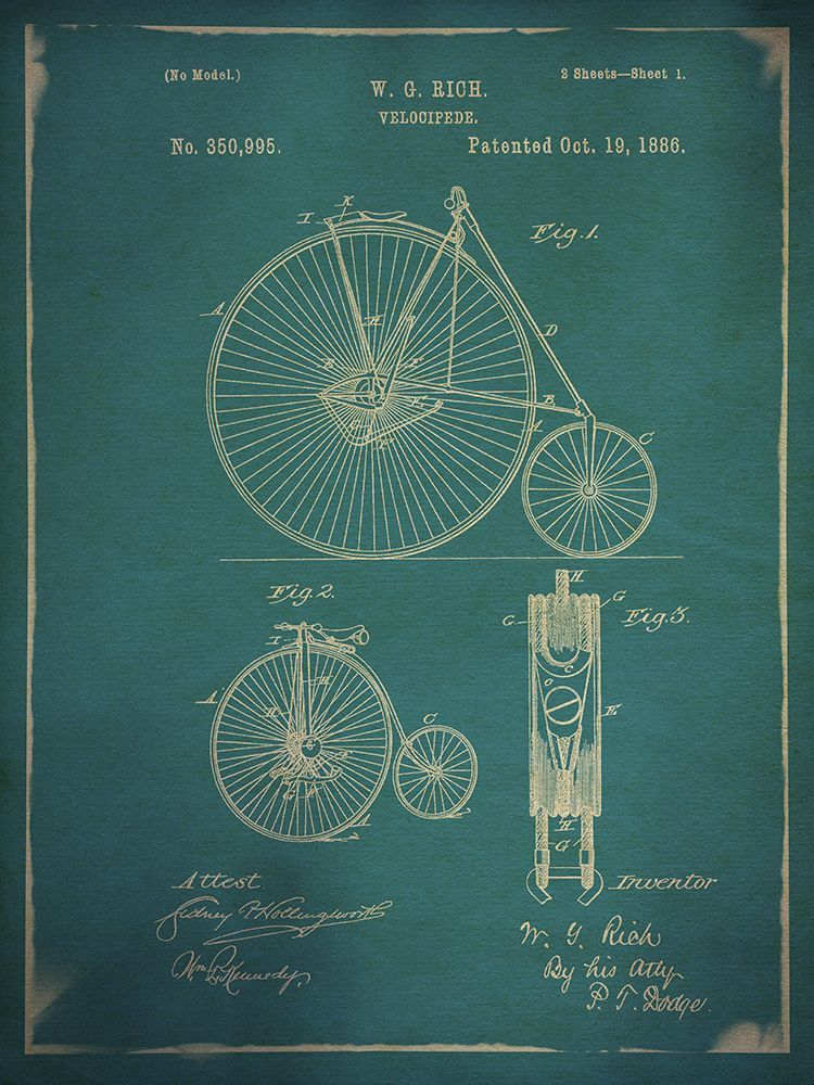 Bicycle Patent 1 Blue Poster Print - ArtLab GI - Posterazzi