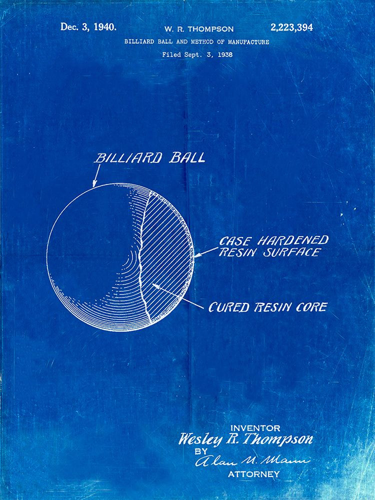 PP736-Faded Blueprint Billiard Ball Patent Poster Poster Print - Cole ...