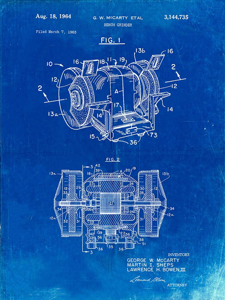 PP733-Faded Blueprint Bench Grinder Patent Poster Poster Print - Cole ...