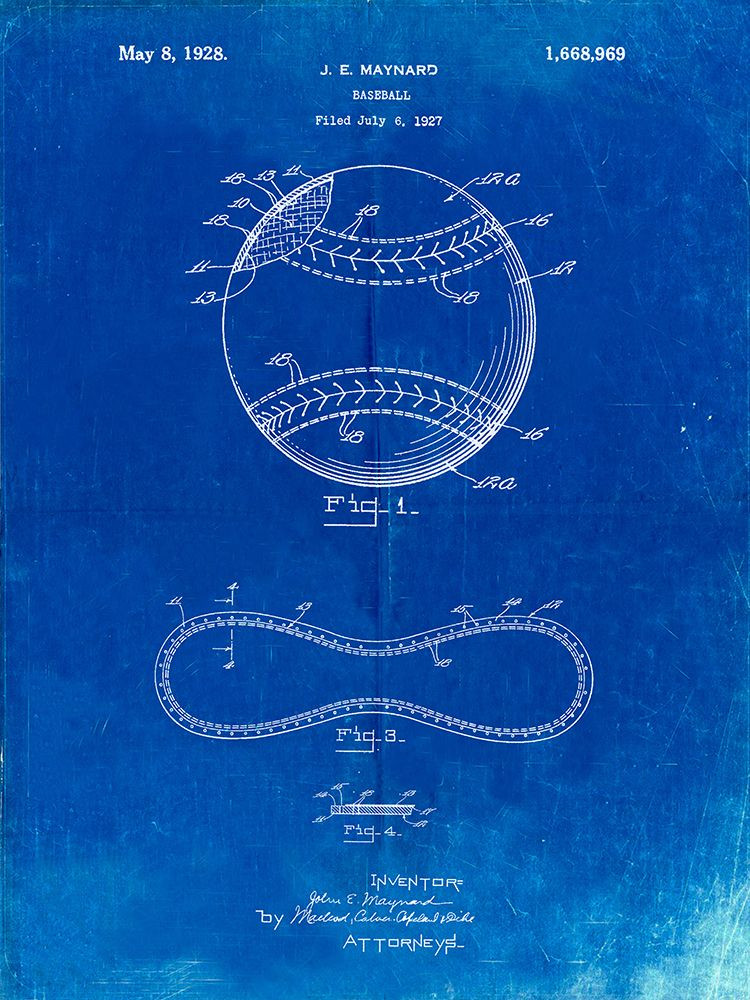 PP143- Faded Blueprint Baseball Stitching Patent Poster Print - Cole ...