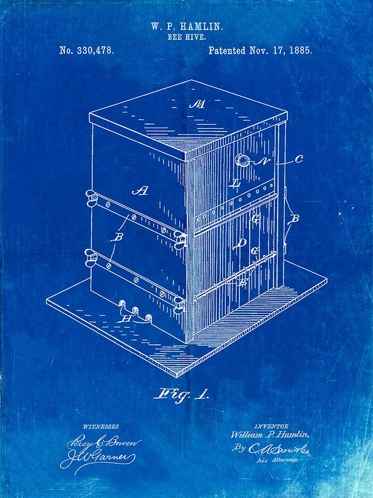 PP724-Faded Blueprint Bee Hive Exterior Patent Poster Poster Print ...