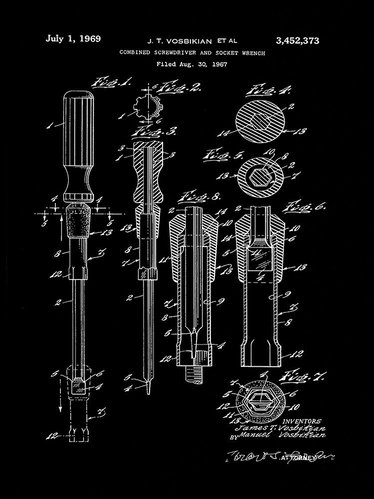 Combo Screwdriver Socket Wrench Patent Poster Print - GST - Posterazzi