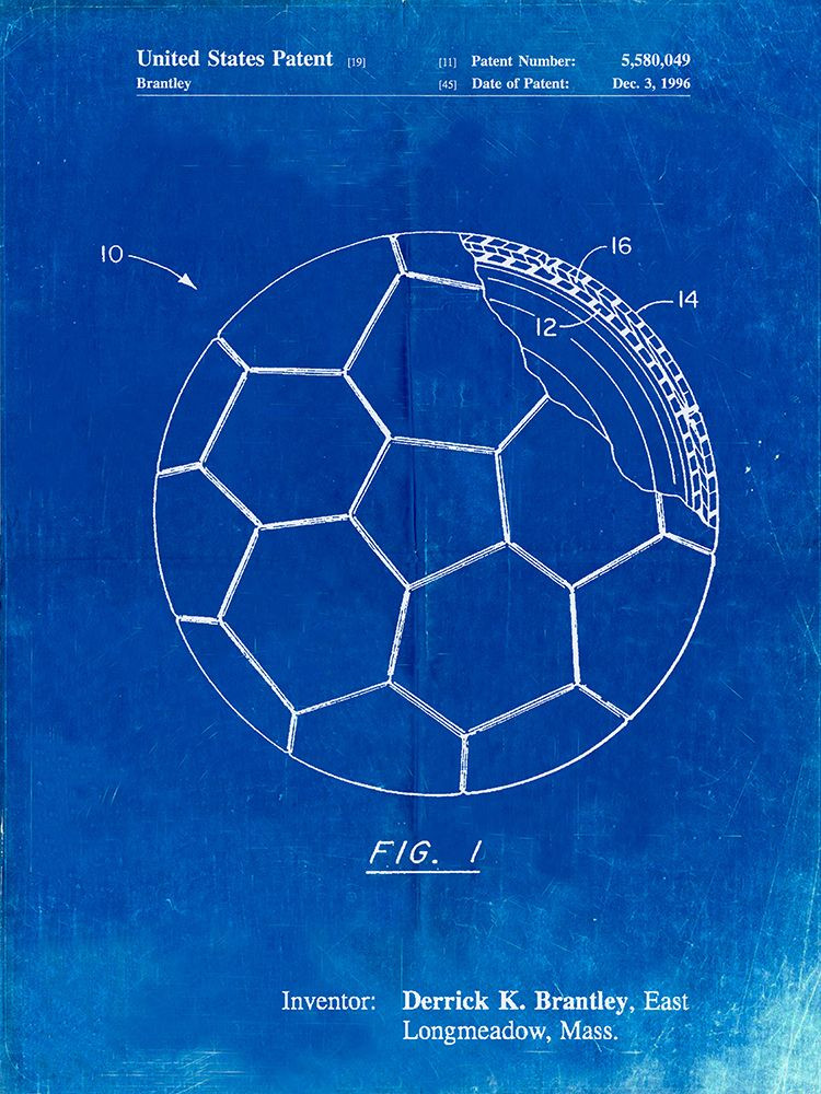 PP1047-Faded Blueprint Soccer Ball Layers Patent Poster Poster Print ...