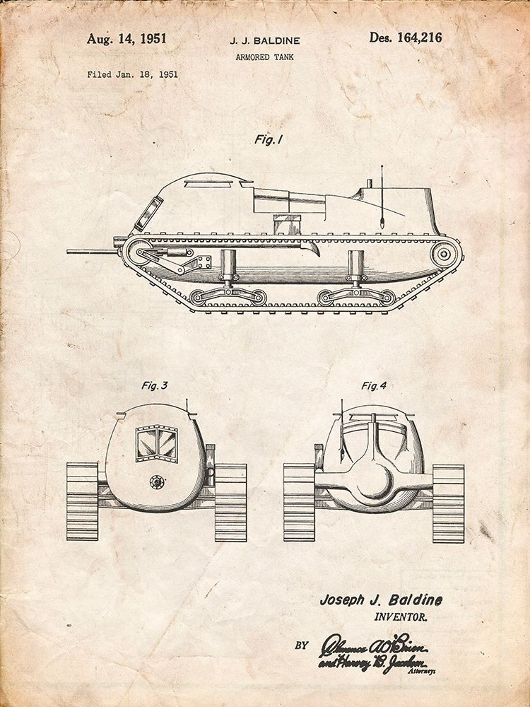 PP705-Vintage Parchment Armored Tank Patent Poster Poster Print - Cole ...