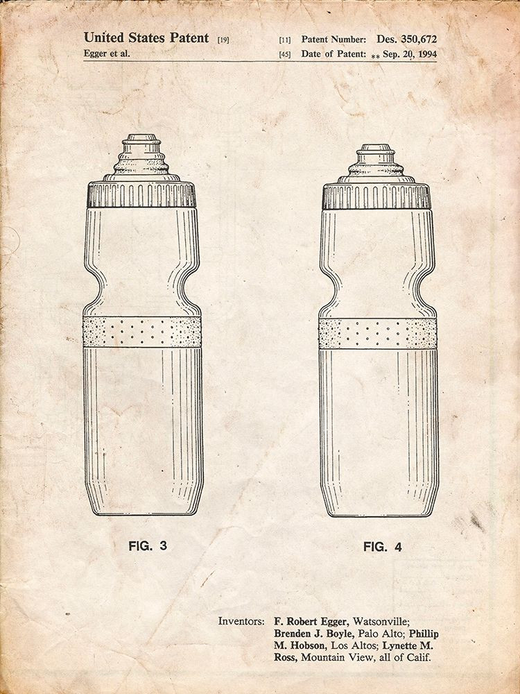 PP669-Vintage Parchment Cycling Water Bottle Patent Poster Poster Print ...
