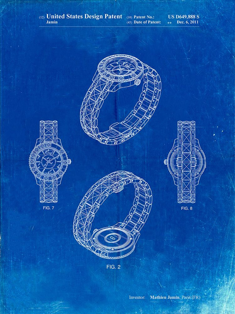 PP651-Faded Blueprint Luxury Watch Patent Poster Poster Print - Cole ...