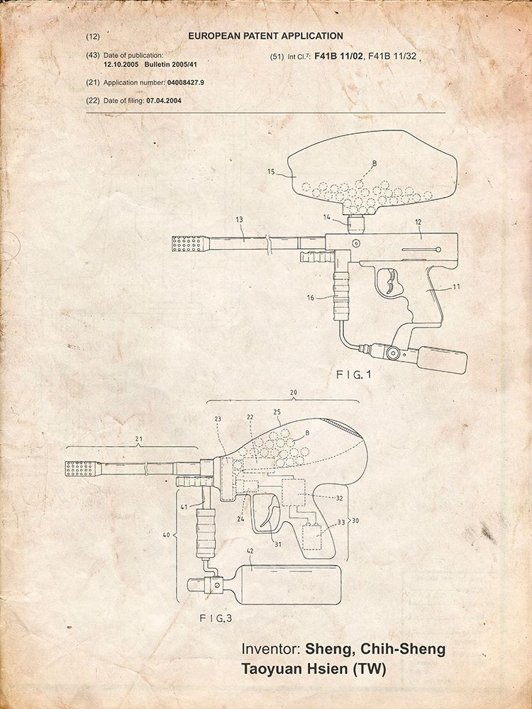 PP982-Vintage Parchment Paintball Gun Patent Art Poster Print - Cole ...