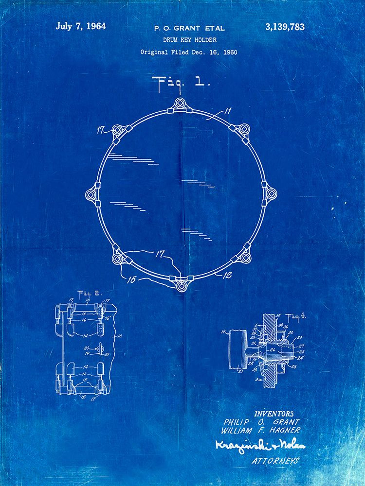 PP105-Faded Blueprint Drum Key Holder Patent Poster Poster Print - Cole ...