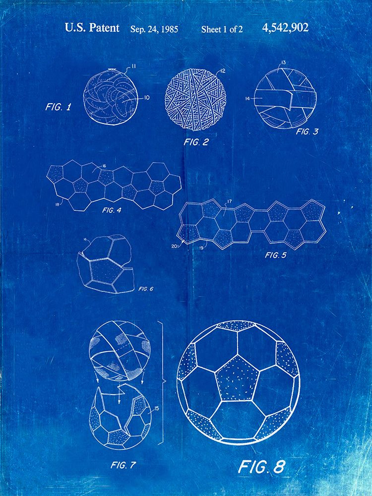 PP54-Faded Blueprint Soccer Ball 1985 Patent Poster Poster Print - Cole ...
