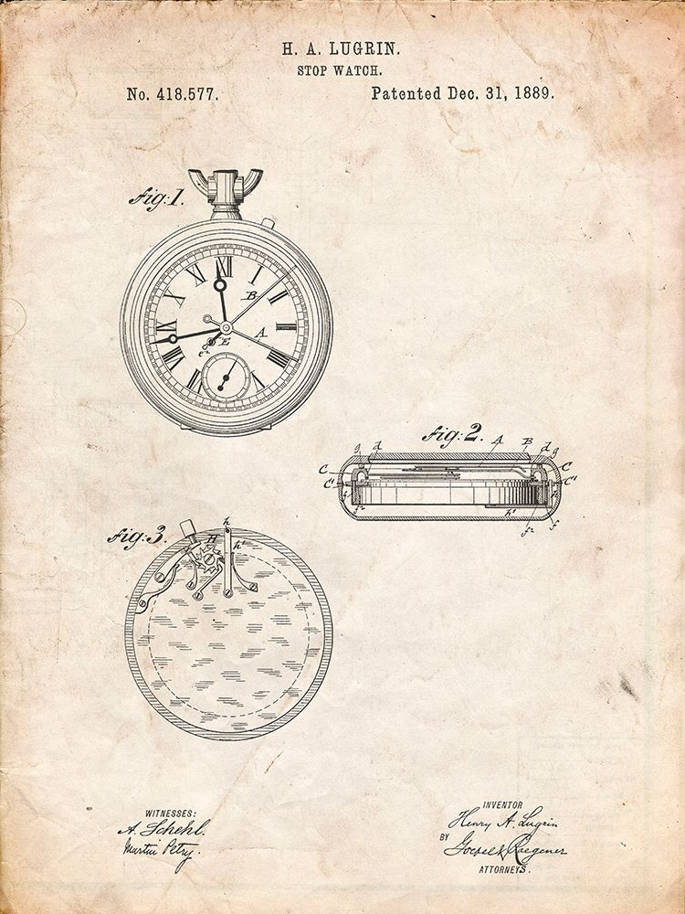 PP940-Vintage Parchment Lemania Swiss Stopwatch Patent Poster Poster ...