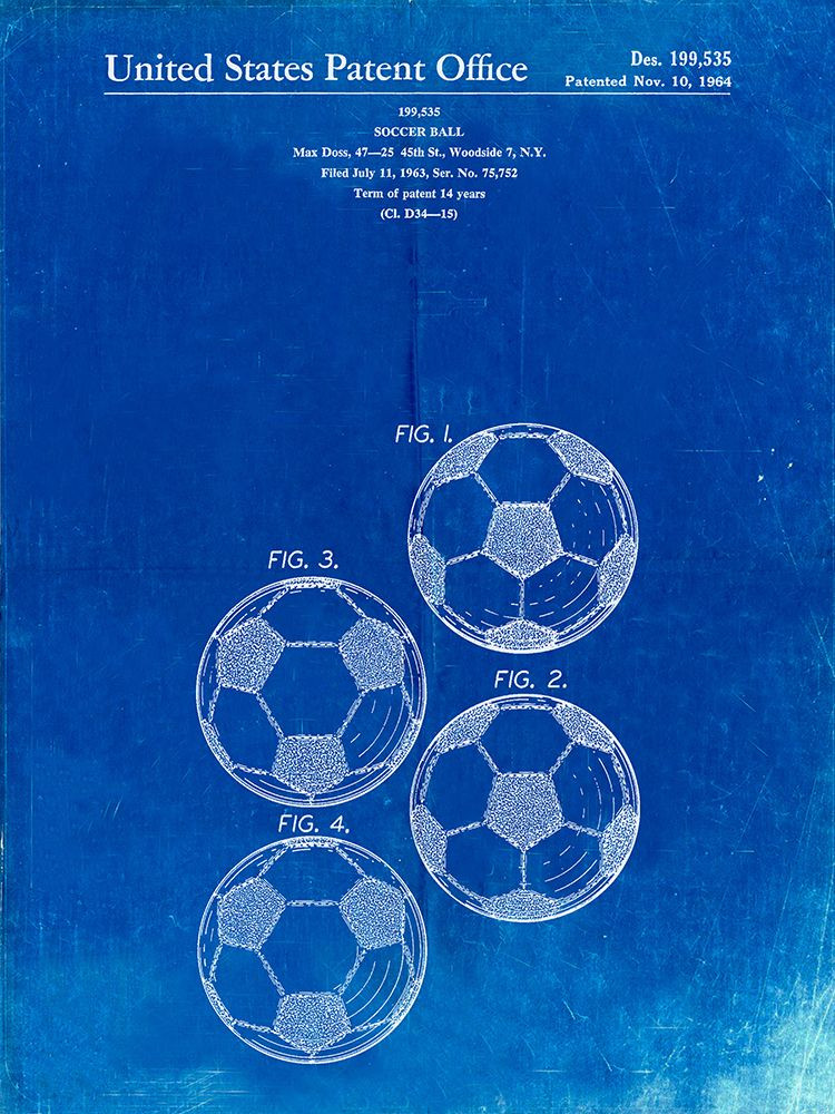 PP587-Faded Blueprint Soccer Ball 4 Image Patent Poster Poster Print ...
