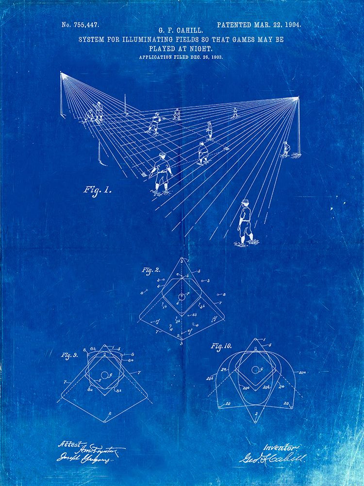 PP416-Faded Blueprint Baseball Field Lights Patent Poster Poster Print ...