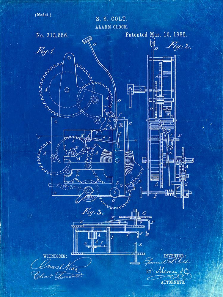 PP349-Faded Blueprint Vintage Alarm Clock Patent Poster Poster Print ...
