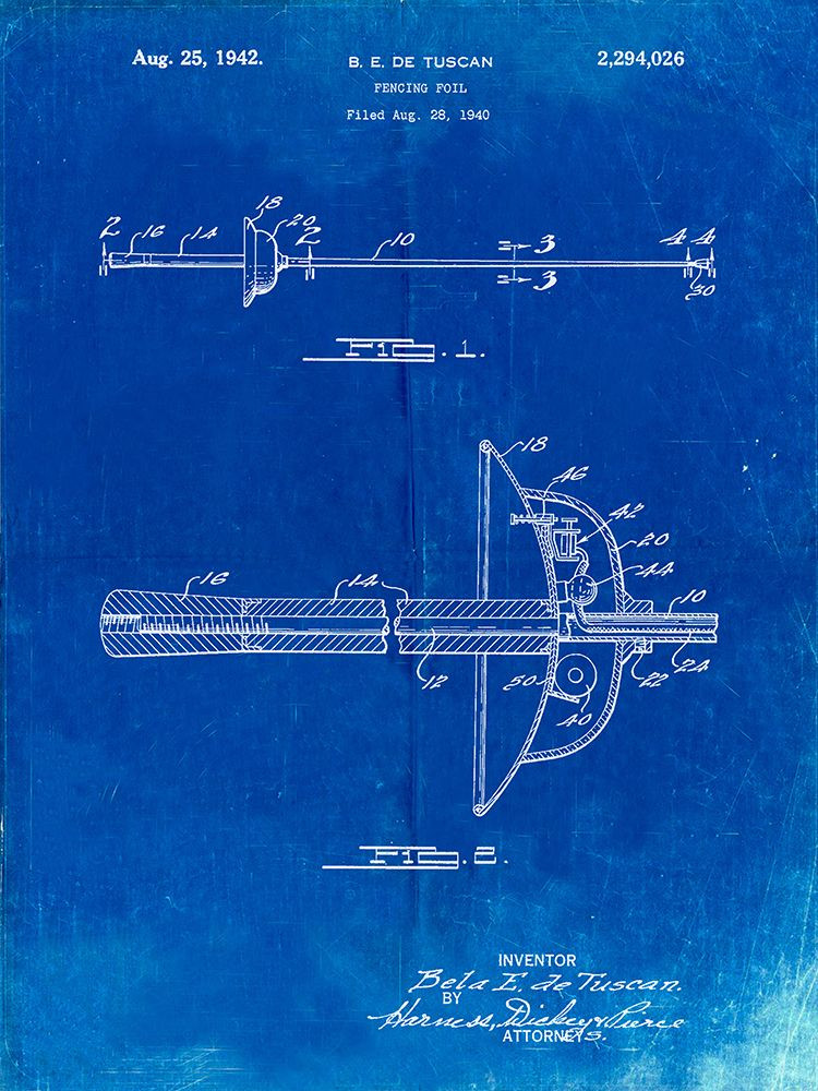 PP806-Faded Blueprint Fencing Sword Patent Poster Poster Print - Cole ...