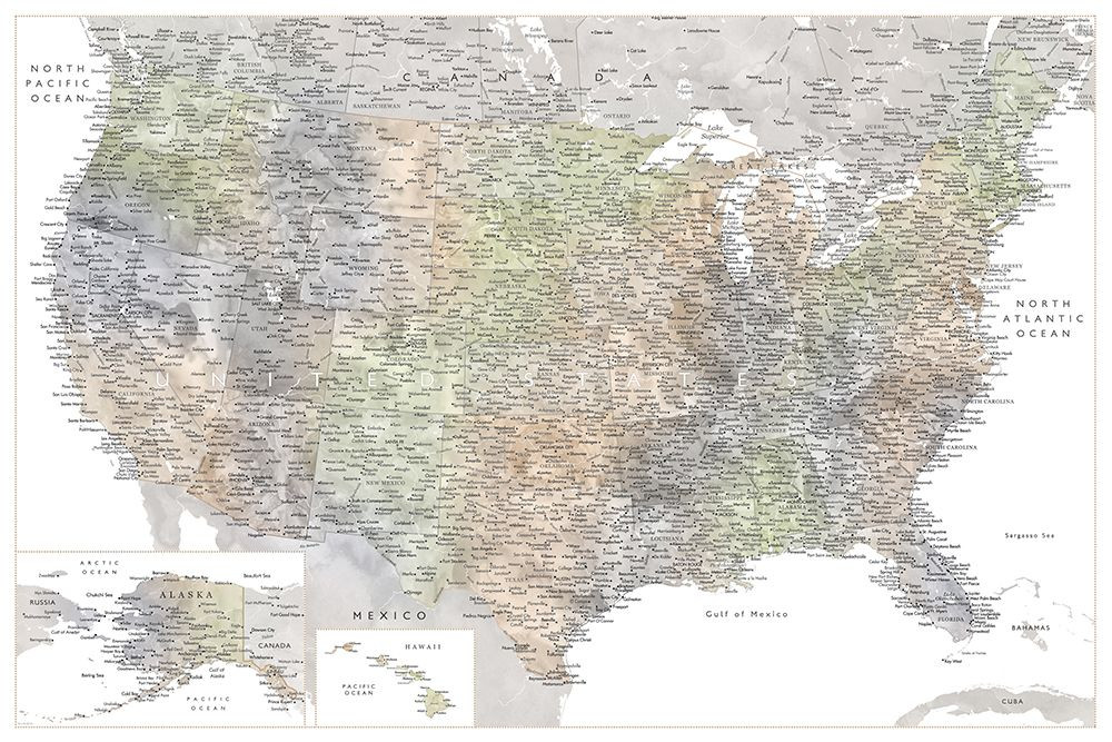 Highly detailed map of the United States, Habiki Poster Print ...