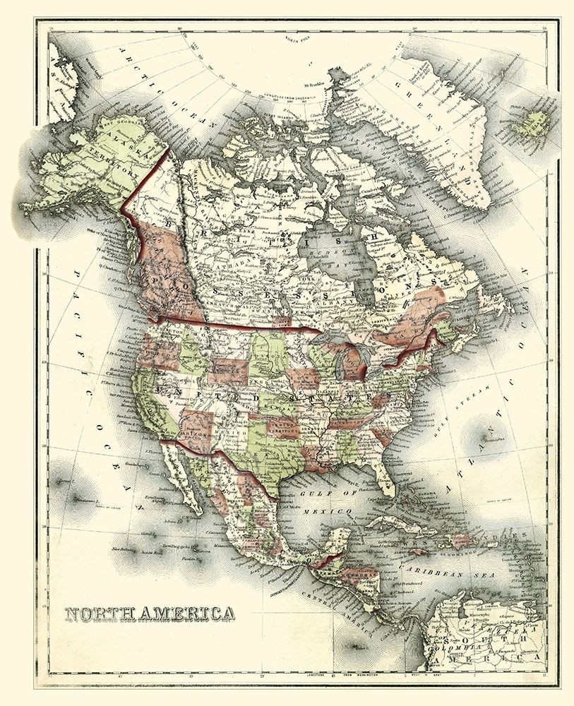Small Antique Map of North America Poster Print - Johnson - Posterazzi