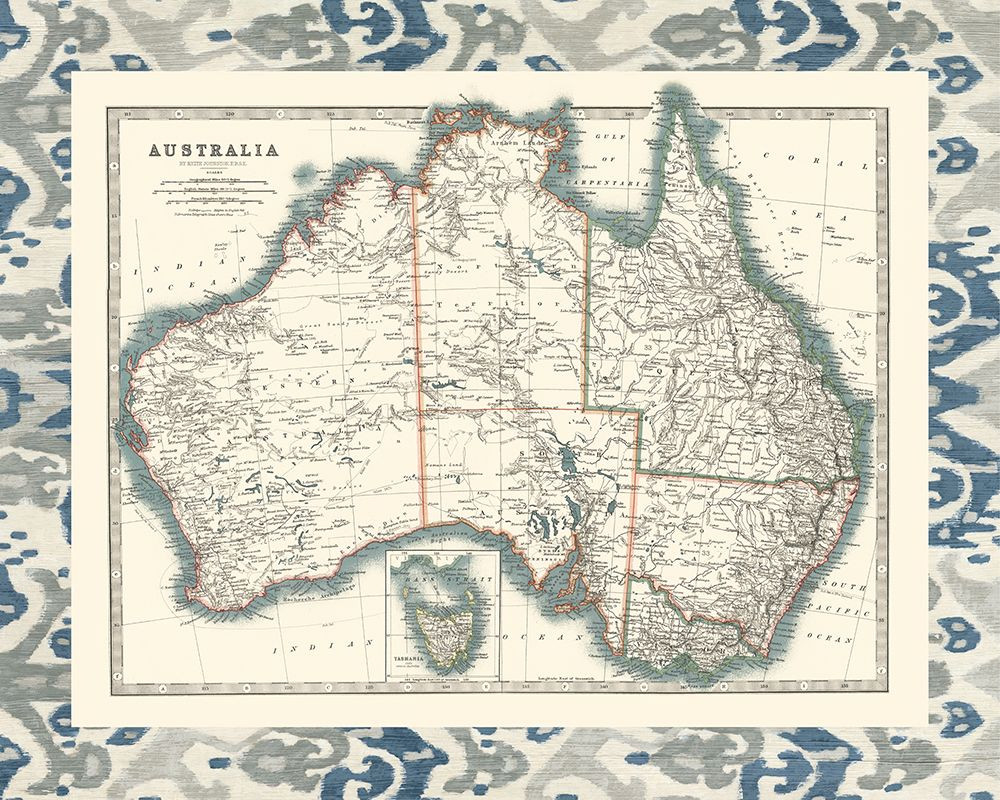 Bordered Map of Australia Poster Print - Johnston - Posterazzi