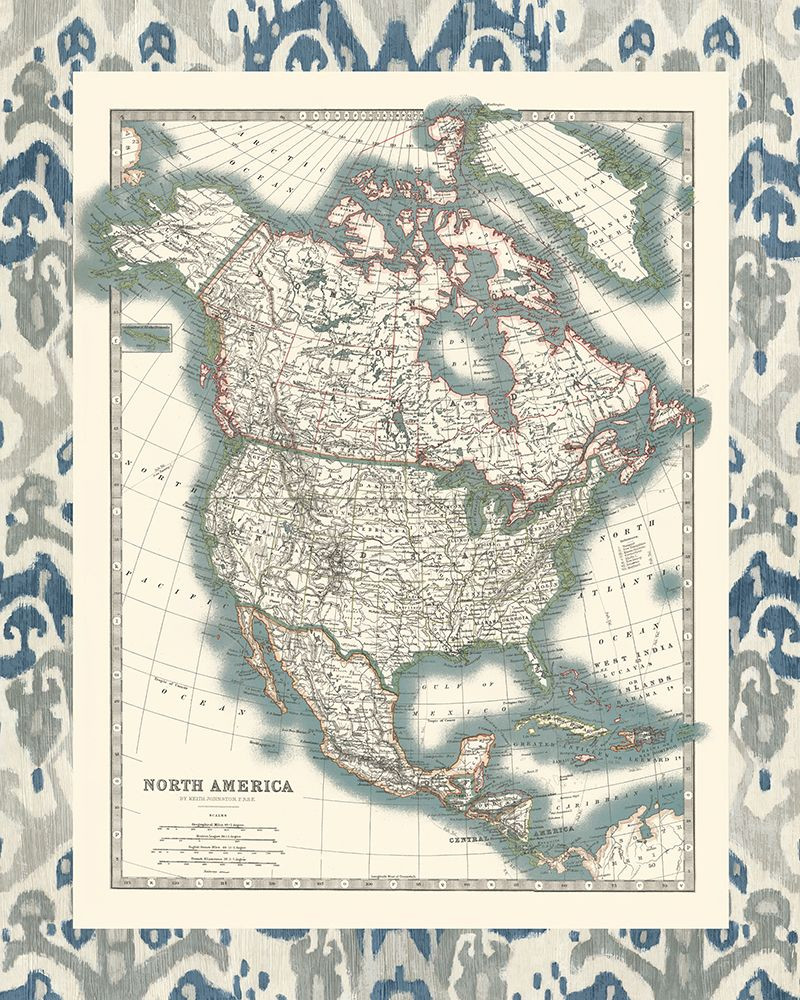 Bordered Map of North America Poster Print - Johnston - Posterazzi