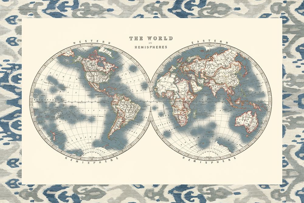 Bordered World Hemispheres Poster Print - Johnston - Posterazzi