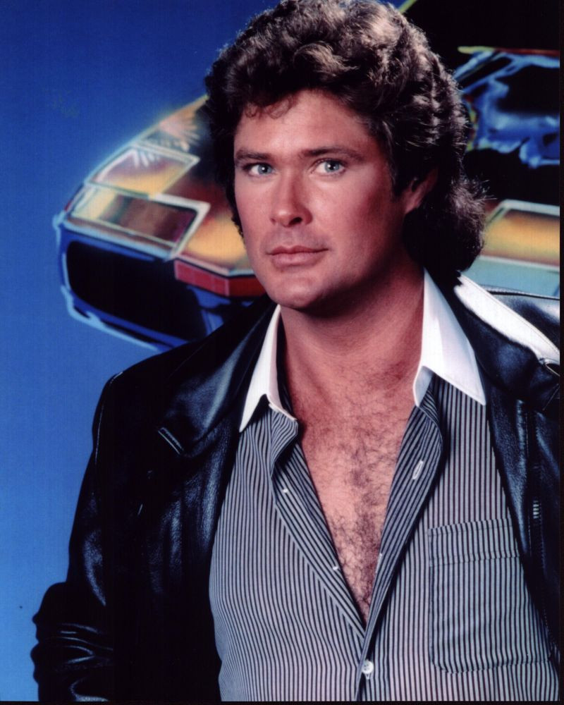 David Hasselhoff In Striped Shirt And Leather Jacket For Knight Rider ...