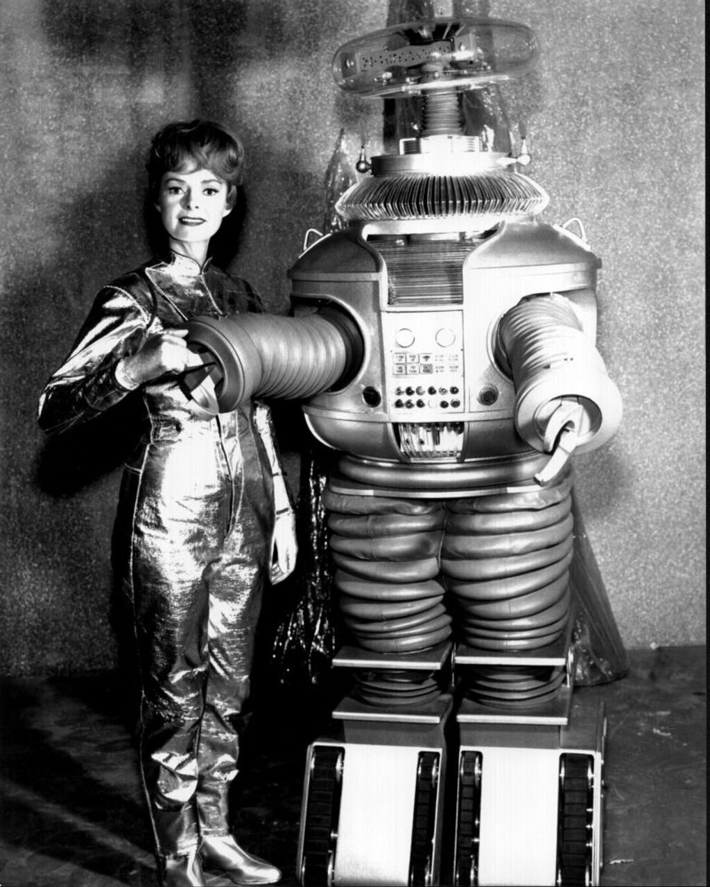June Lockhart With Robot For Lost In Space Black And White Photo Print ...