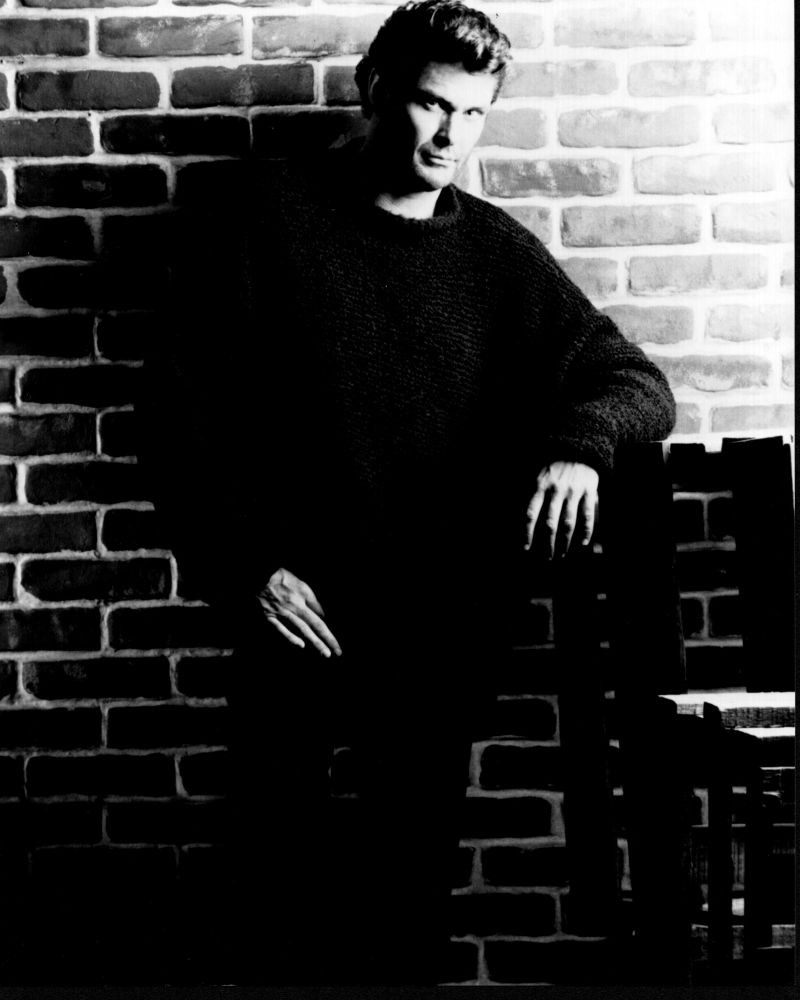 David Hasselhoff In Sweater In Front Of Brick Wall Black And White ...