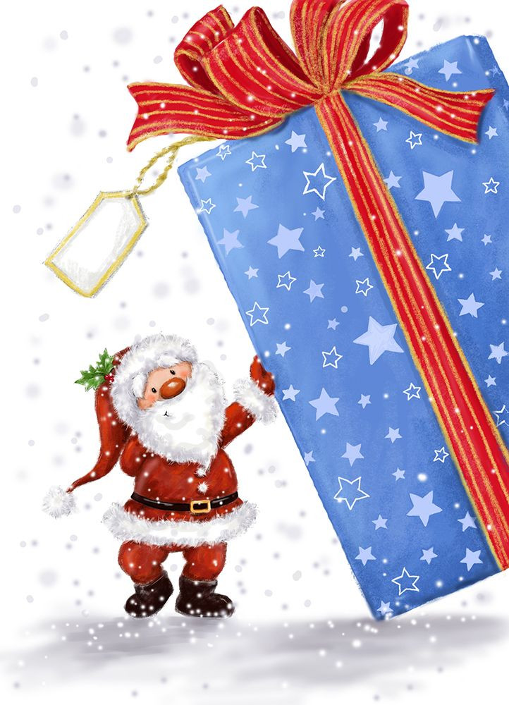 Santa with Big Present Poster Print - MAKIKO - Posterazzi