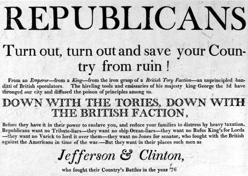 Jefferson Campaign, 1804. /Nrepublican Campaign Poster, 1804 ...
