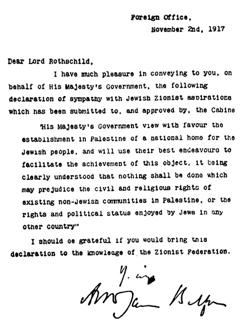 Balfour Declaration, 1917. /Nthe Letter Written By British Foreign ...
