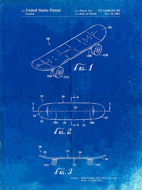 PP17-Faded Blueprint Double Kick Skateboard Patent Poster Poster Print ...