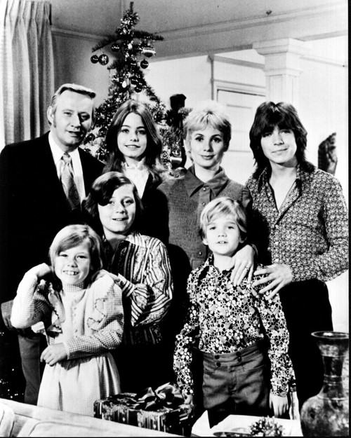 The Partridge Family Group In Front Of Christmas Tree Black And White ...