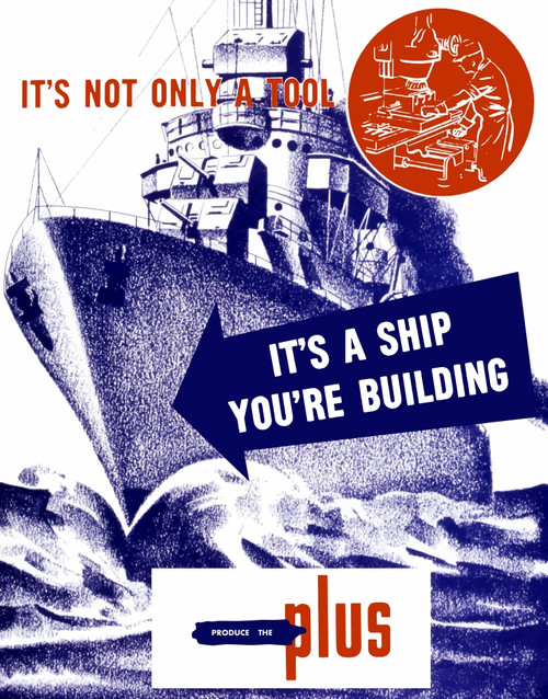Vintage World War II propaganda poster featuring a factory worker ...