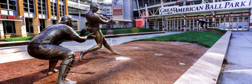 Statues of baseball players at a stadium, Great American Ball Park ...