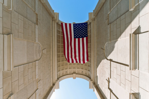 American flag at the Millennium Gate Monument in Atlanta, Fulton County ...