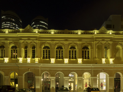 Recently restored buildings on Chatham Street at night, Colombo ...