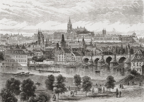An Aerial View Of Prague, Czech Republic In The 19Th Century. From ...