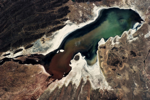Satellite view of a saline lake, Lake Poopo, Oruro Department, Bolivia ...