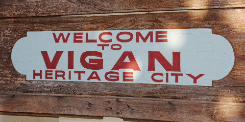 Welcome greeting sign of Heritage City Vigan, Ilocos Sur, Philippines ...