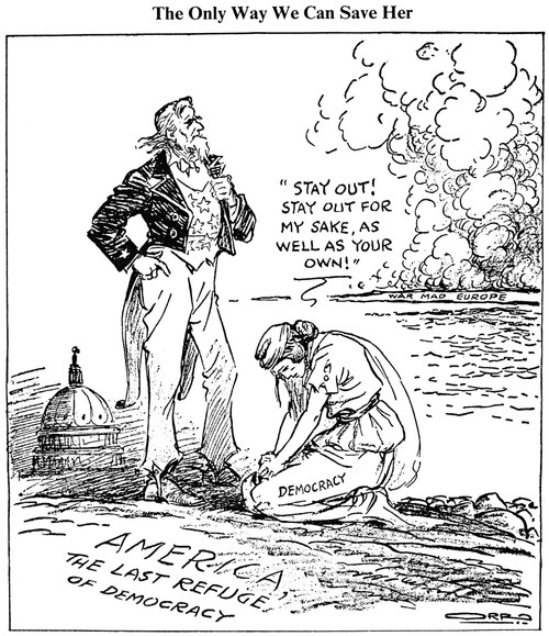 Cartoon: Intervention, 1939. 'The Only Way We Can Save Her [Democracy ...
