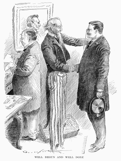 Roosevelt Cartoon, 1909. /N'Well Begun And Well Done.' American Cartoon ...