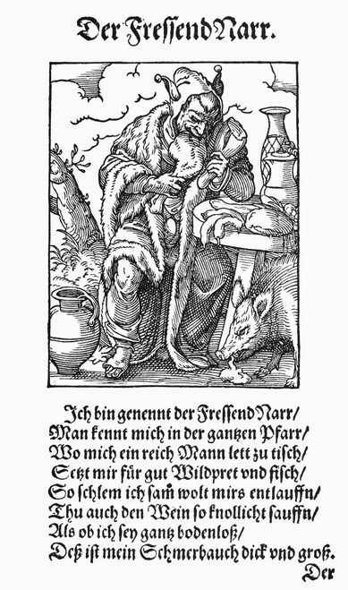 Glutton, 1568. /Nthe Gluttonous Fool. Woodcut, 1568, By Jost Amman ...