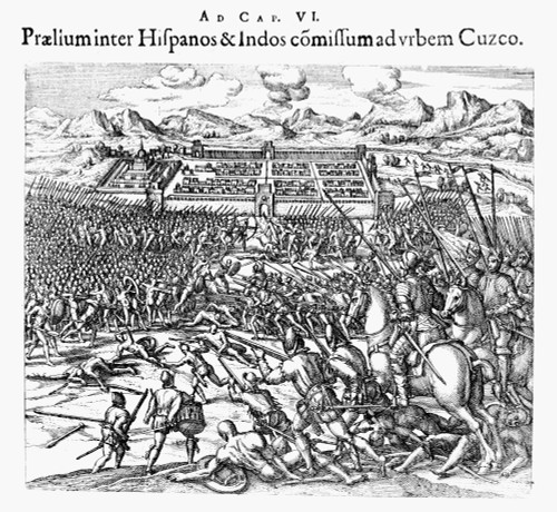 Peru: Spanish Conquest. /Nbattle Between Spanish Conquistadors And Inca ...